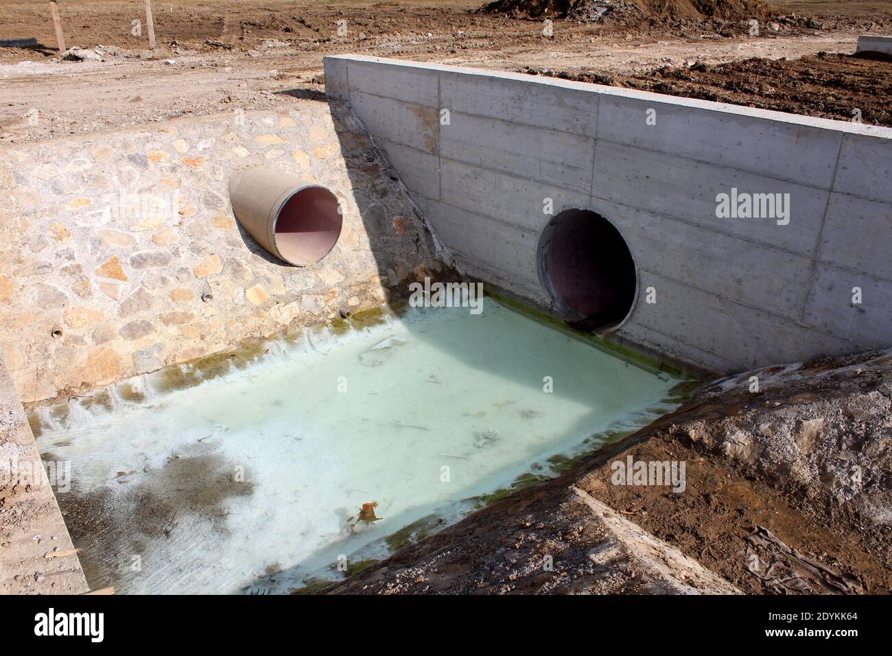 Construction site for two large diameter plastic pipes storm drain ...