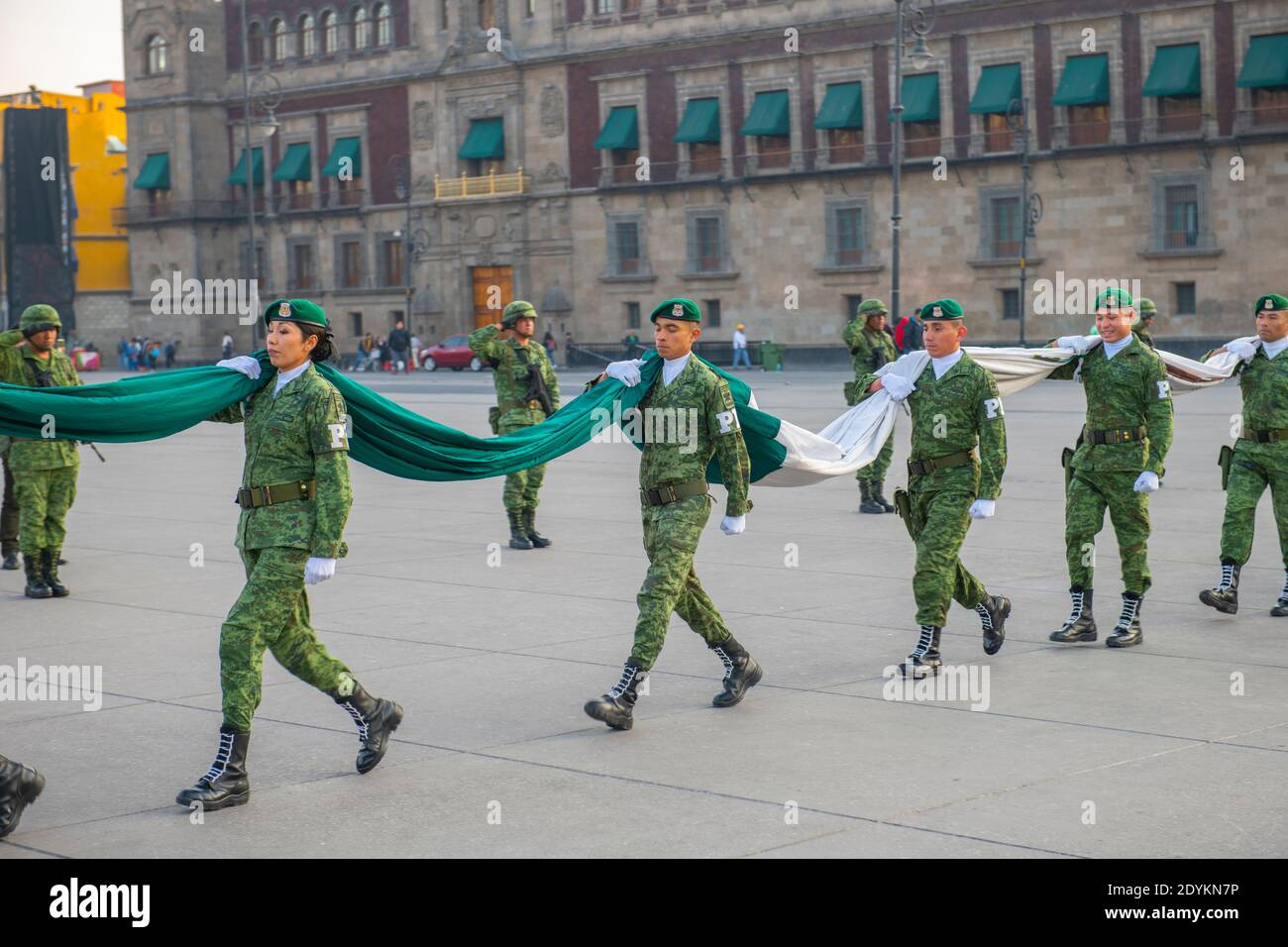 Raising Flag Guard of Honor march on Zocalo at Historic center of ...