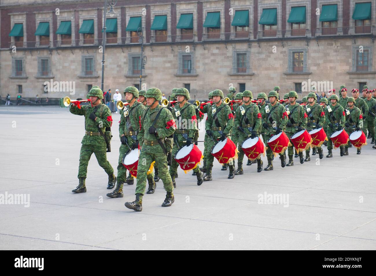 Raising Flag Guard of Honor march on Zocalo at Historic center of ...