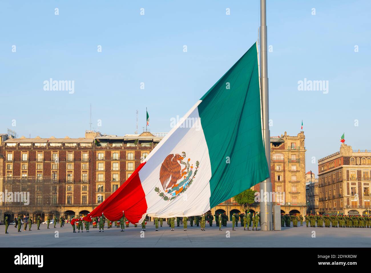 Raising Flag ceremony on Zocalo at Historic center of Mexico City CDMX ...