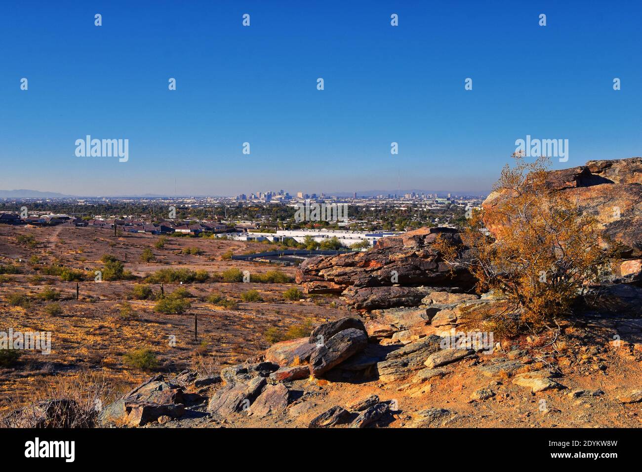 Phoenix Downtown from South Mountain Park and Preserve, Pima Canyon ...
