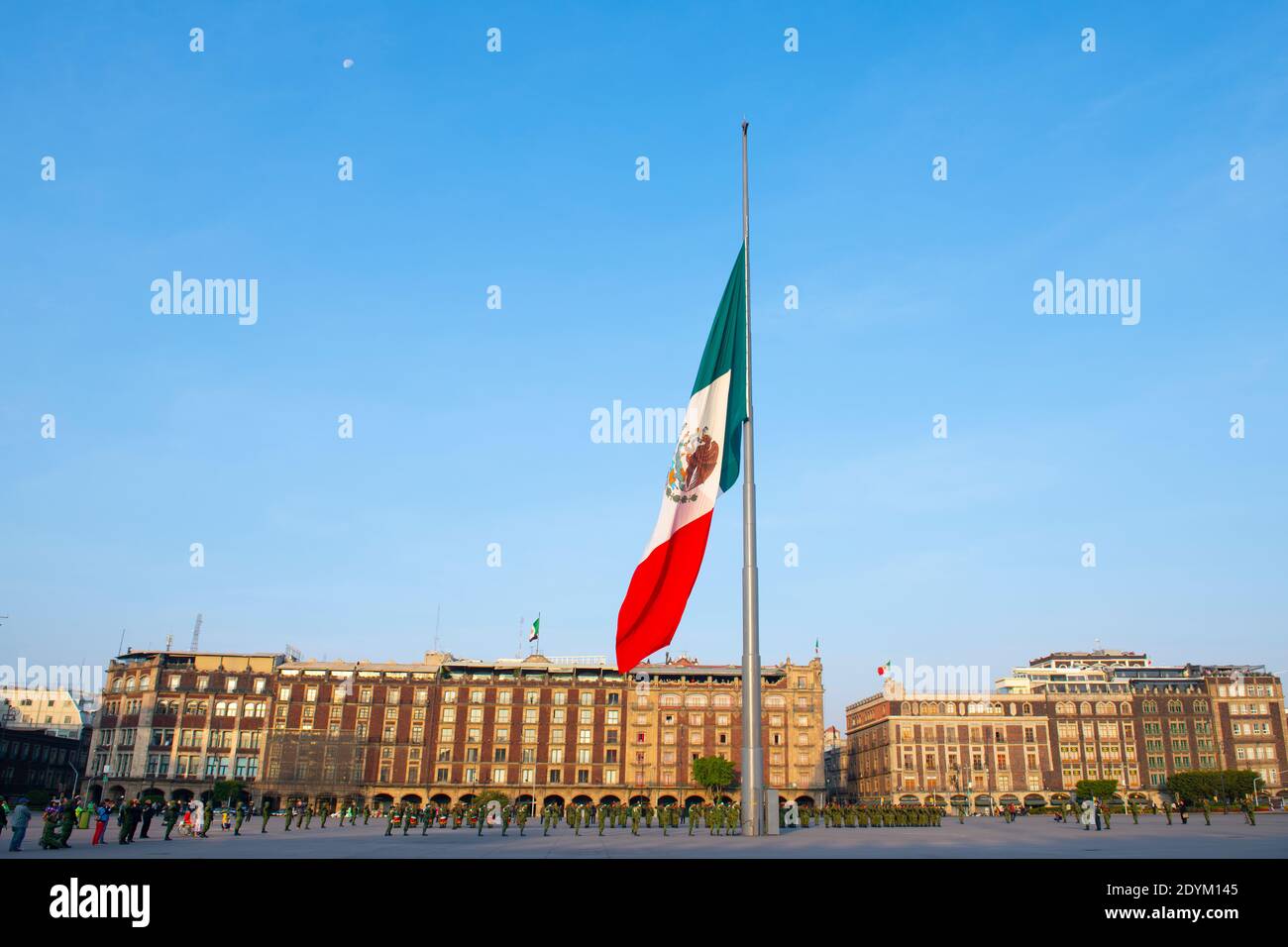 Raising Flag ceremony on Zocalo at Historic center of Mexico City CDMX ...