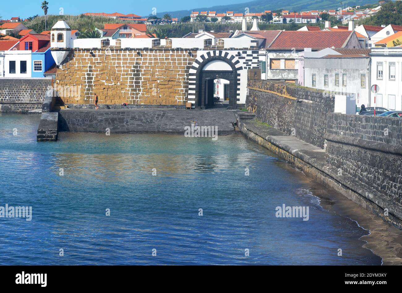Porto Pim bay in the city of Horta, Faial island, Azores, Portugal ...