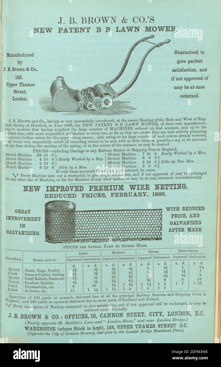 Lawn mower advertisement -Curtis's Botanical Magazine vol. 92 (1866)-2 ...