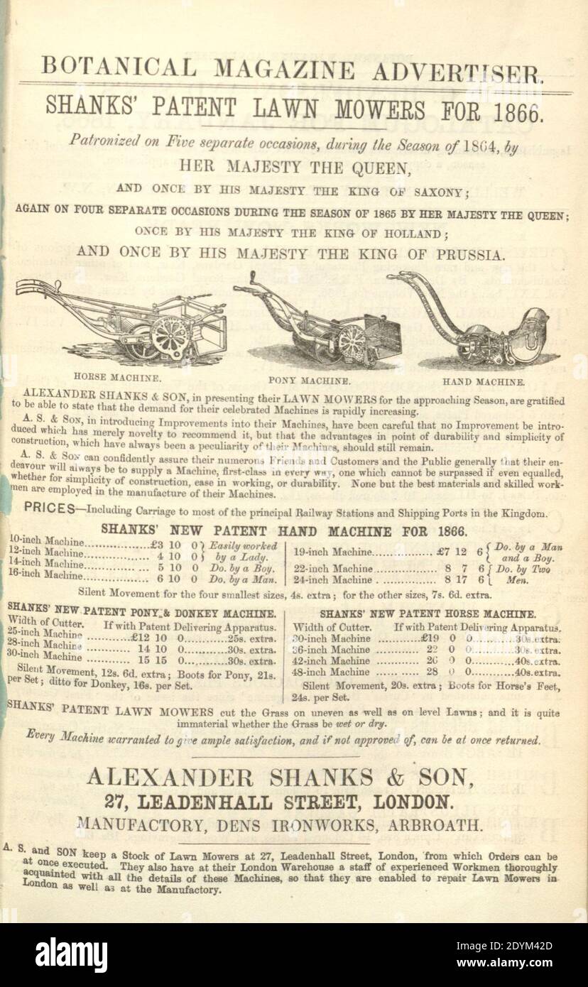 Lawn mower advertisement -Curtis's Botanical Magazine vol. 92 (1866 ...