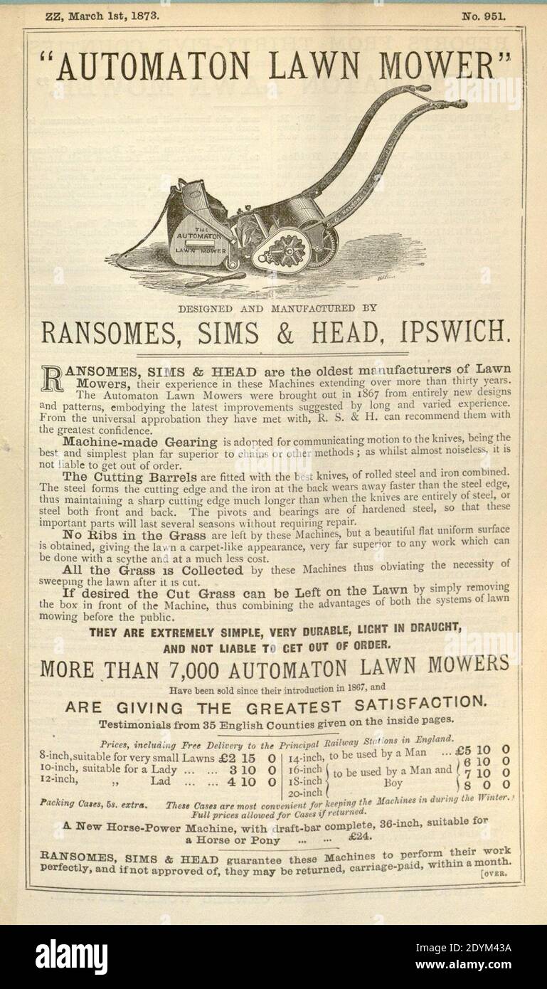 Lawn mower advertisement -Curtis's Botanical Magazine vol. 99 (1873 ...