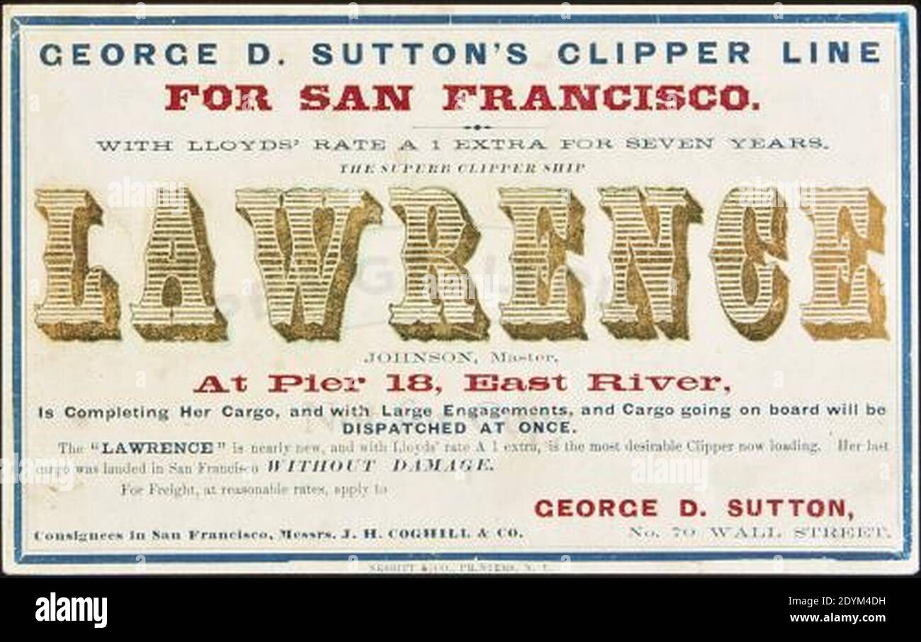 LAWRENCE Clipper ship sailing card 37616 2 Stock Photo - Alamy