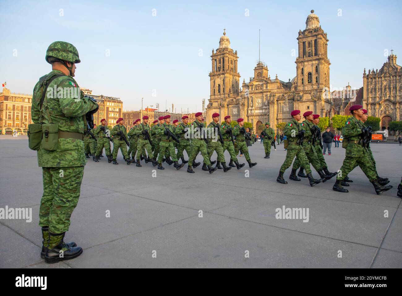 Raising Flag Guard of Honor march on Zocalo at Historic center of ...