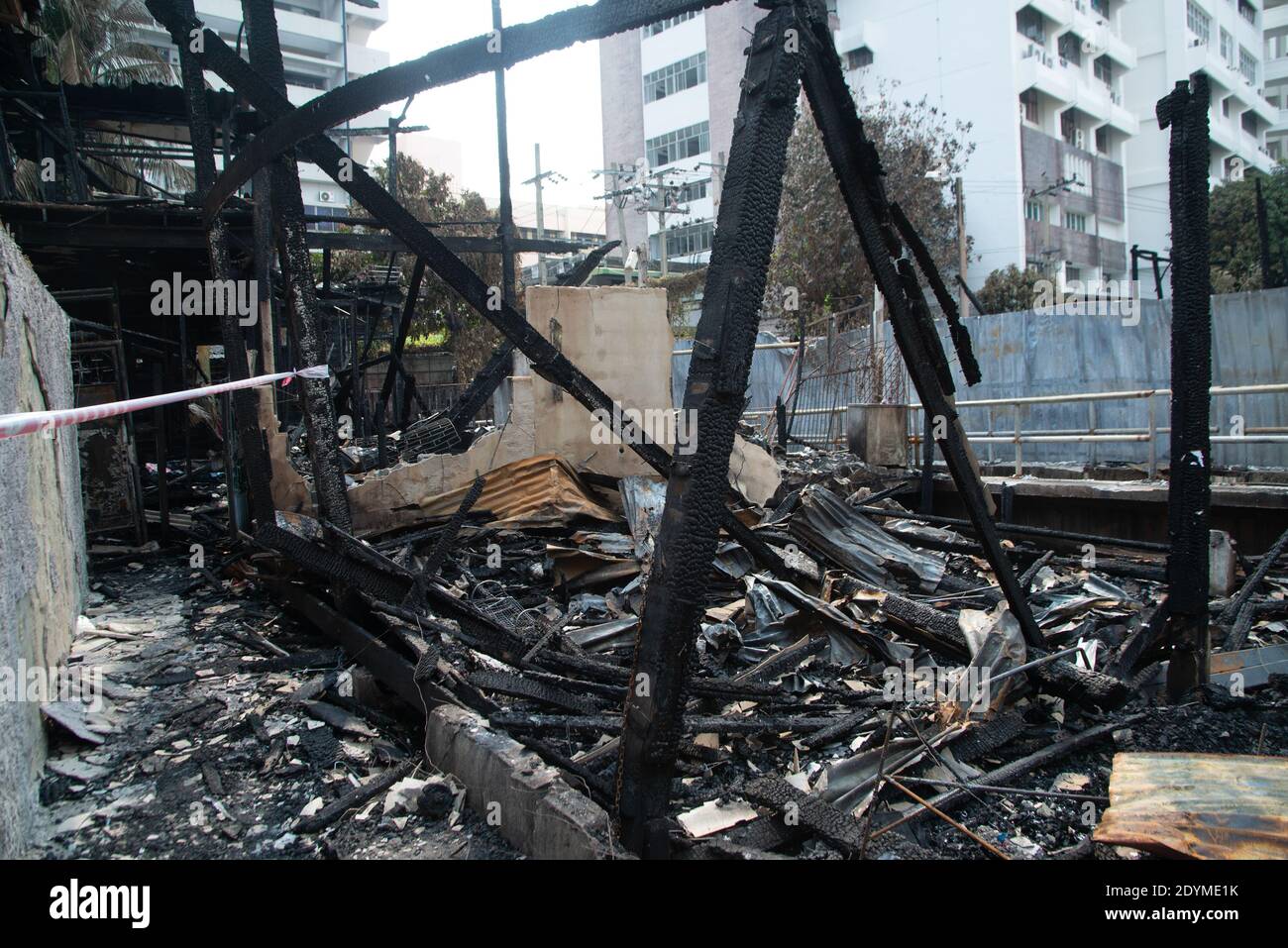 House on fire in a village, rubble after the fire Stock Photo - Alamy