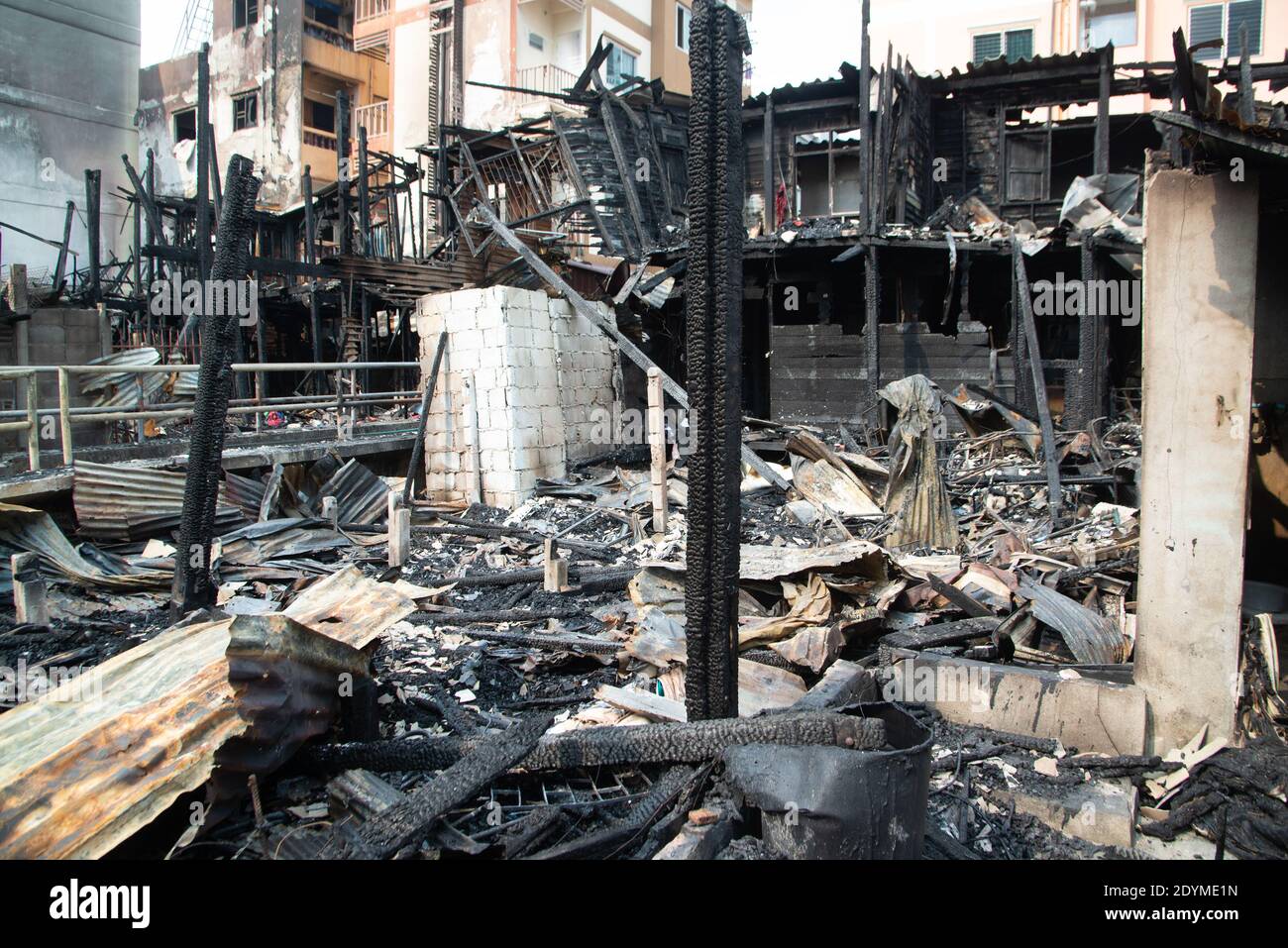 House on fire in a village, rubble after the fire Stock Photo - Alamy