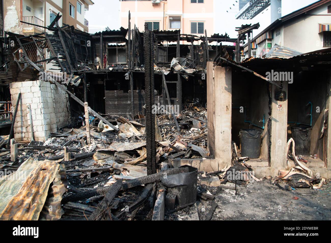 House on fire in a village, rubble after the fire Stock Photo - Alamy