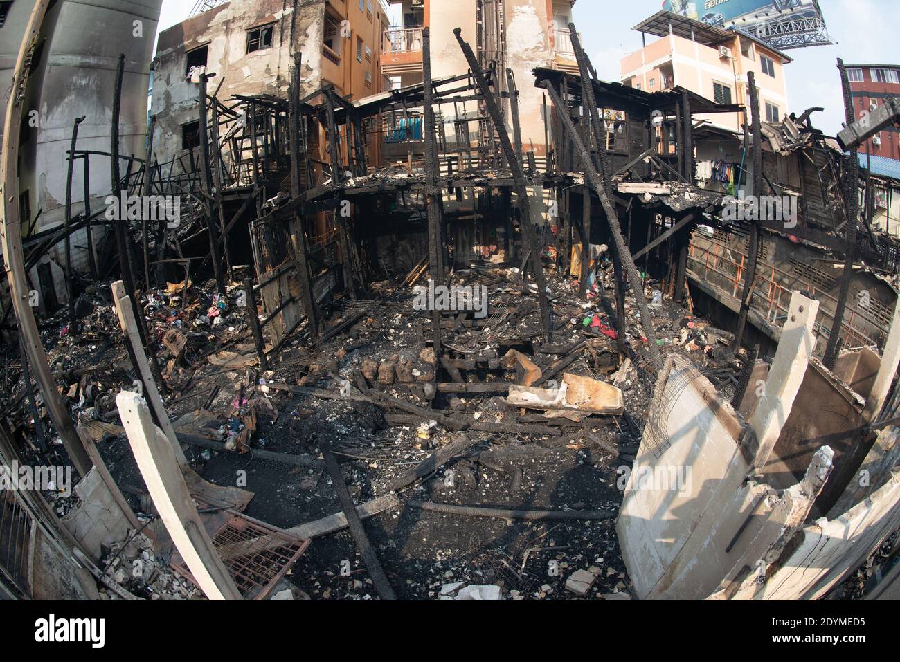 House on fire in a village, rubble after the fire Stock Photo - Alamy