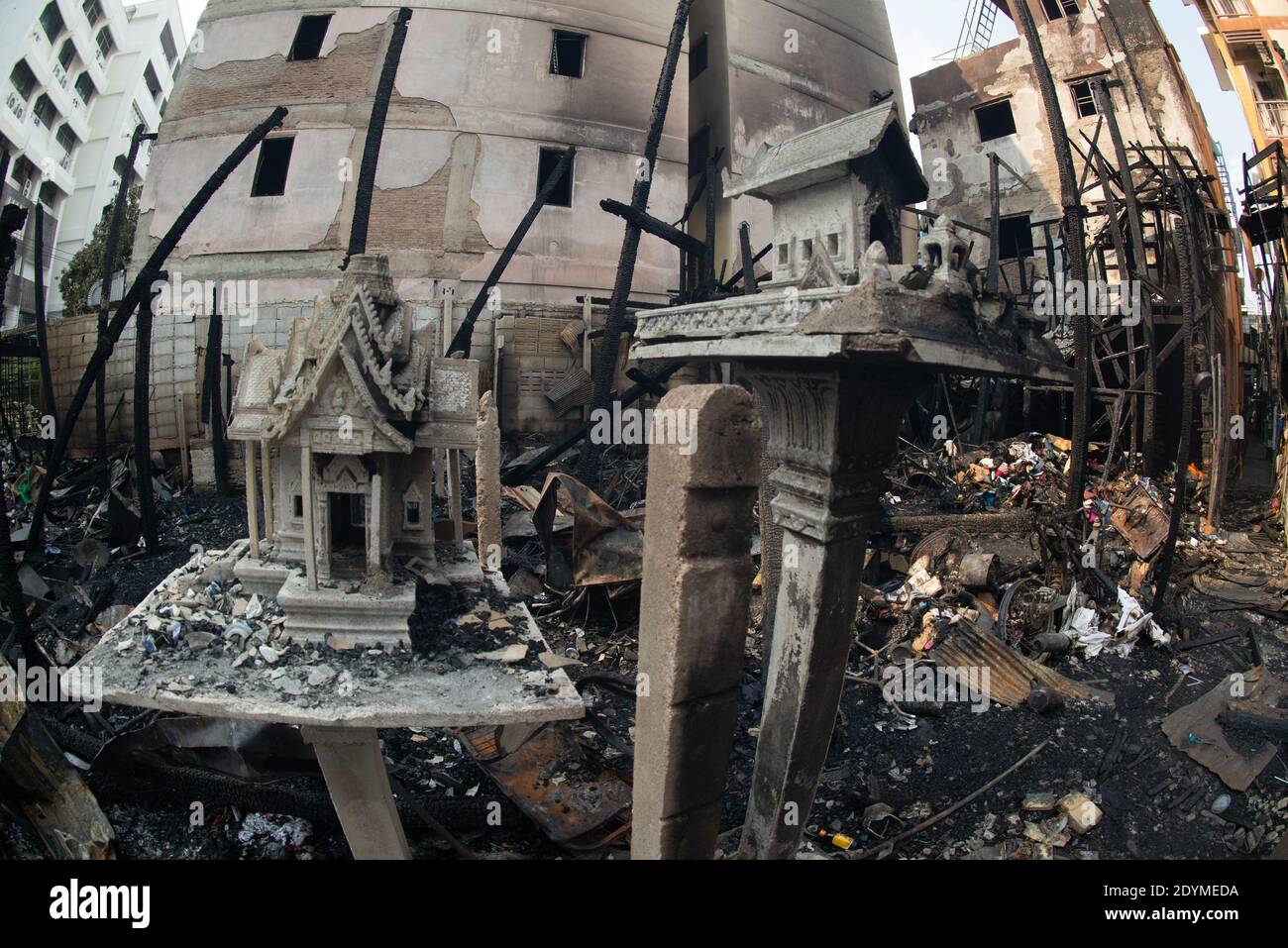 House on fire in a village, rubble after the fire Stock Photo - Alamy