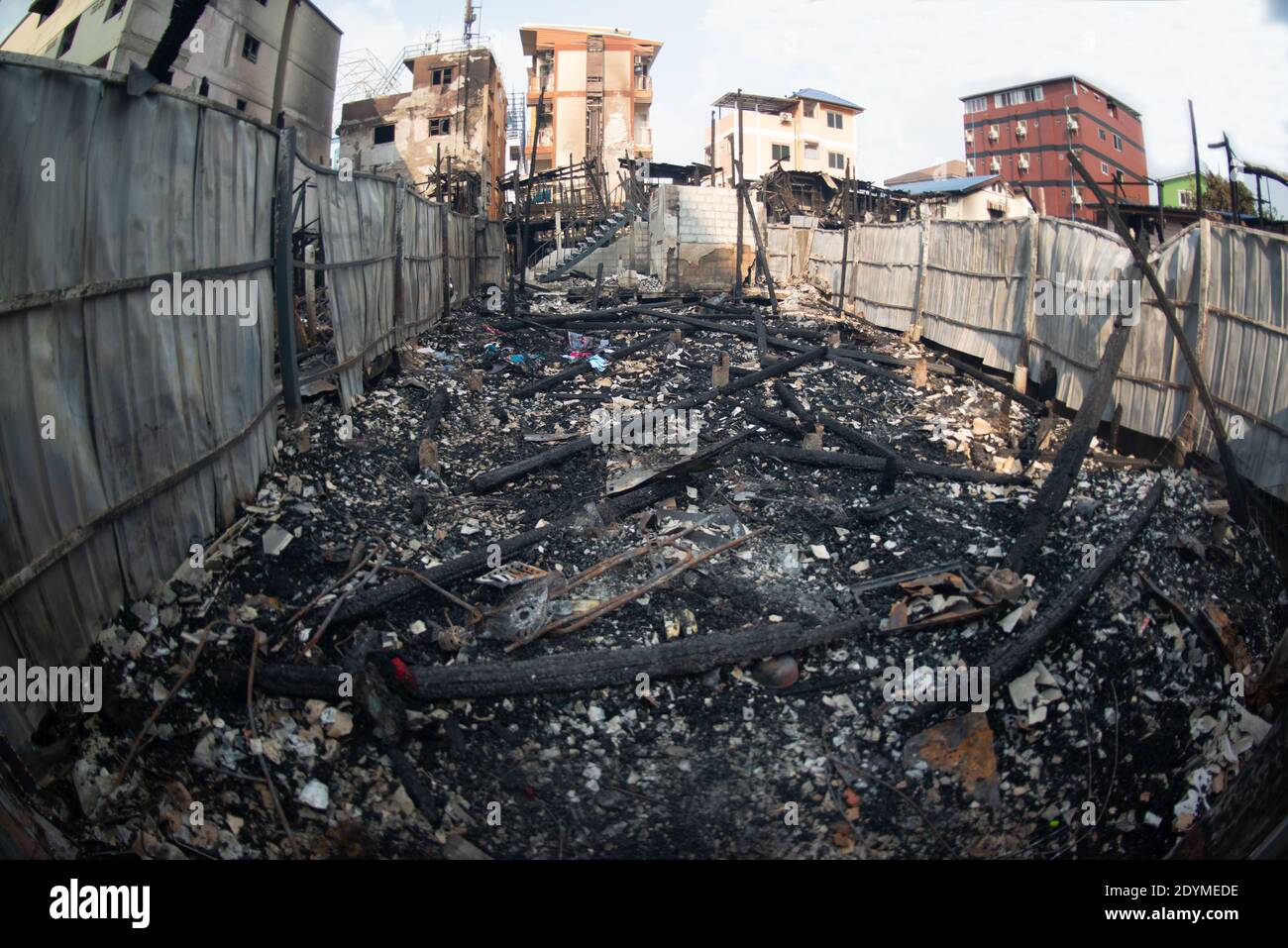 House on fire in a village, rubble after the fire Stock Photo - Alamy