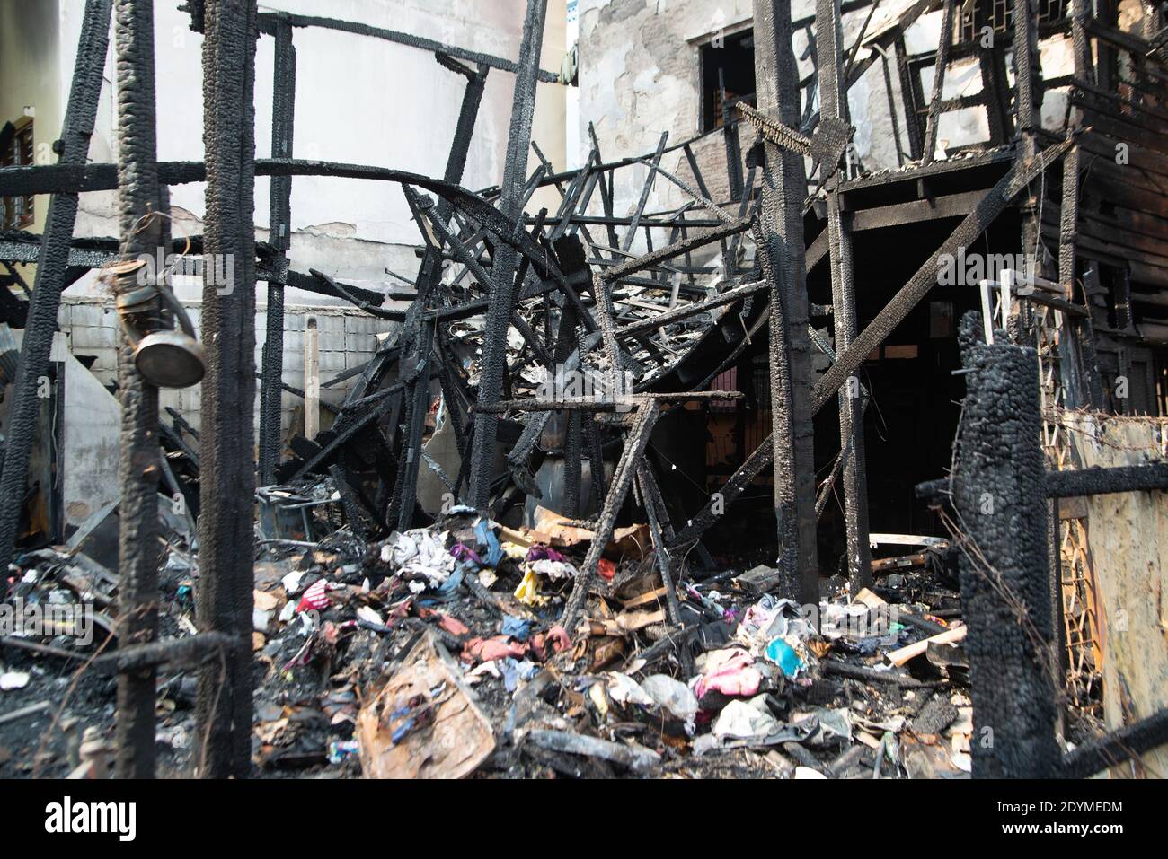 House on fire in a village, rubble after the fire Stock Photo - Alamy