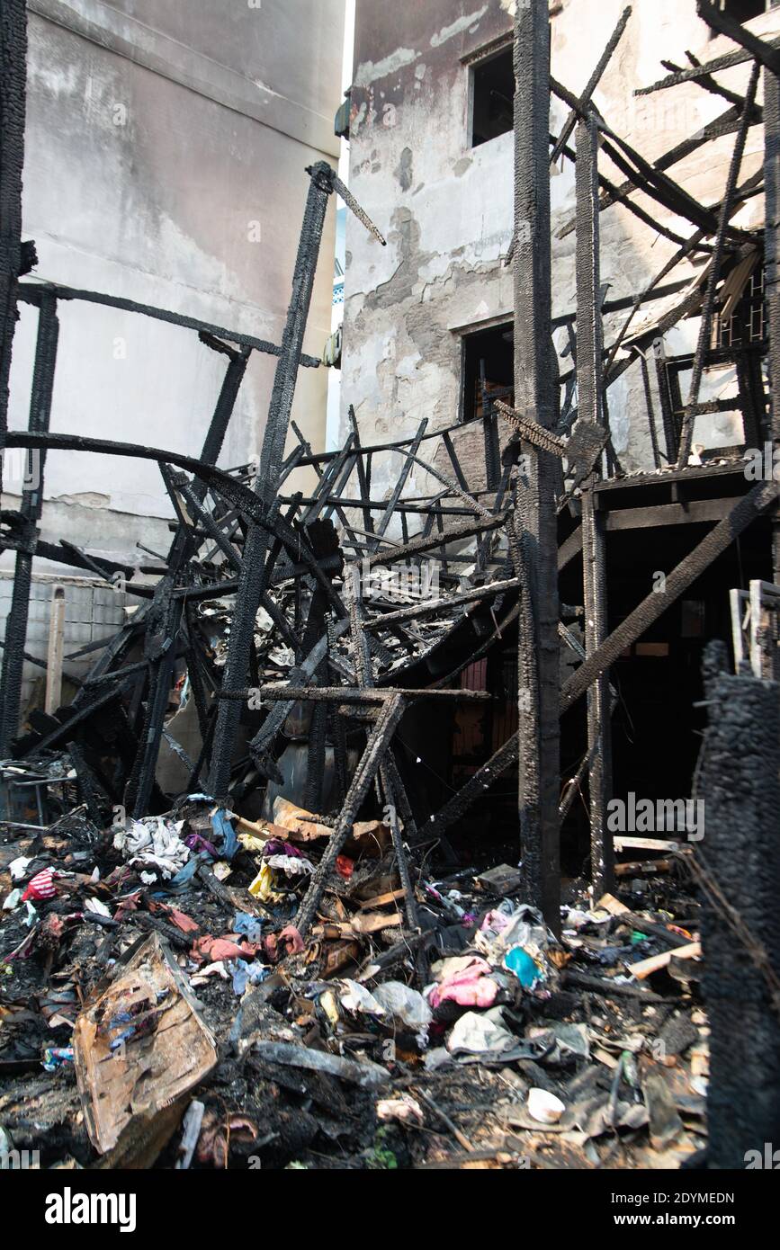 House on fire in a village, rubble after the fire Stock Photo - Alamy