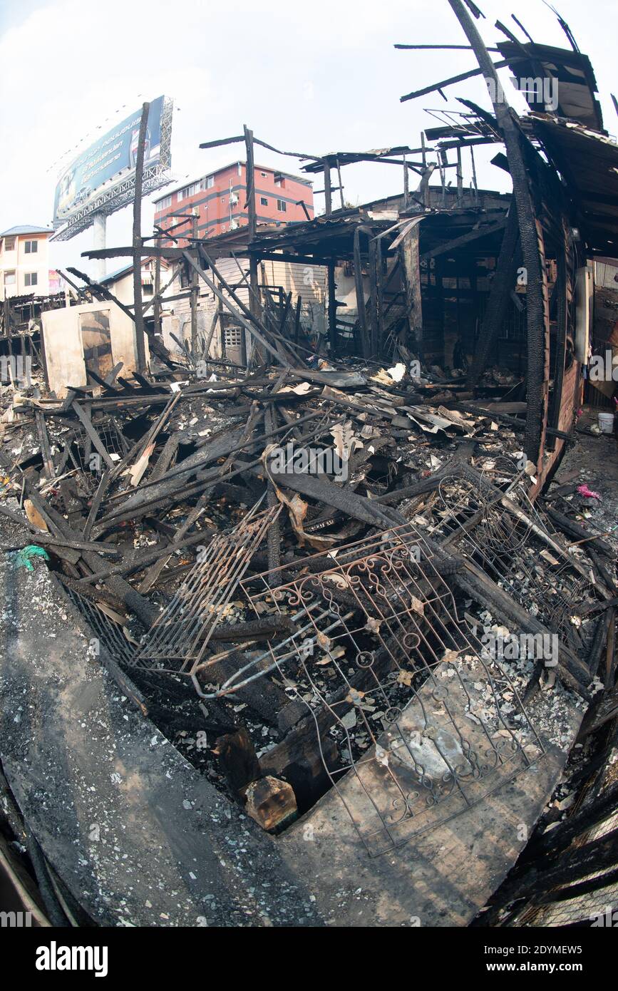 House on fire in a village, rubble after the fire Stock Photo - Alamy