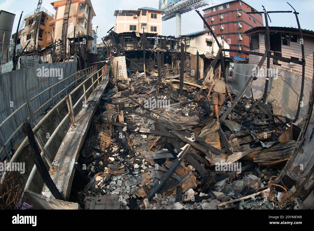 House on fire in a village, rubble after the fire Stock Photo - Alamy