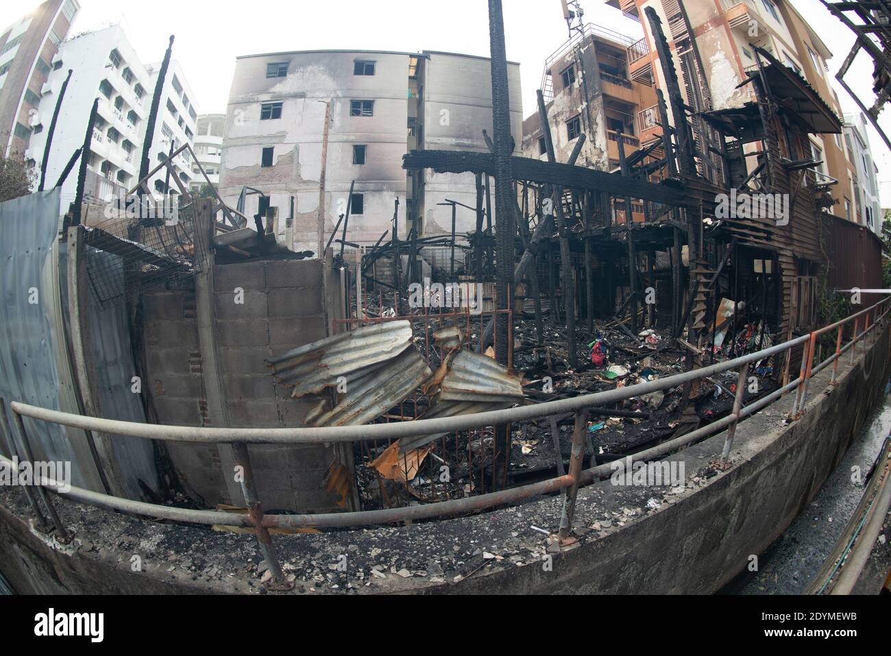 House on fire in a village, rubble after the fire Stock Photo - Alamy