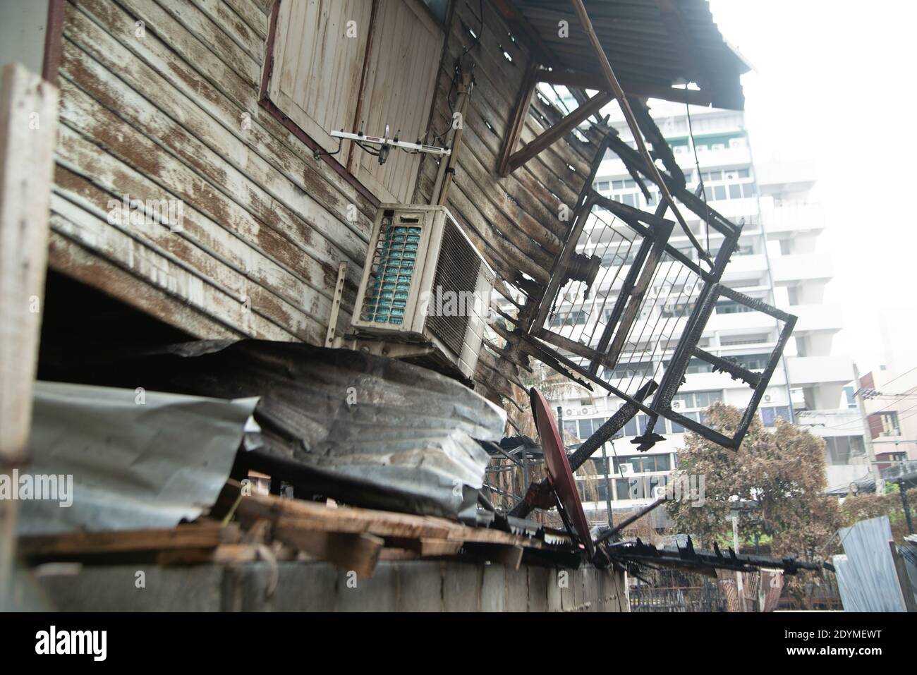 House on fire in a village, rubble after the fire Stock Photo - Alamy