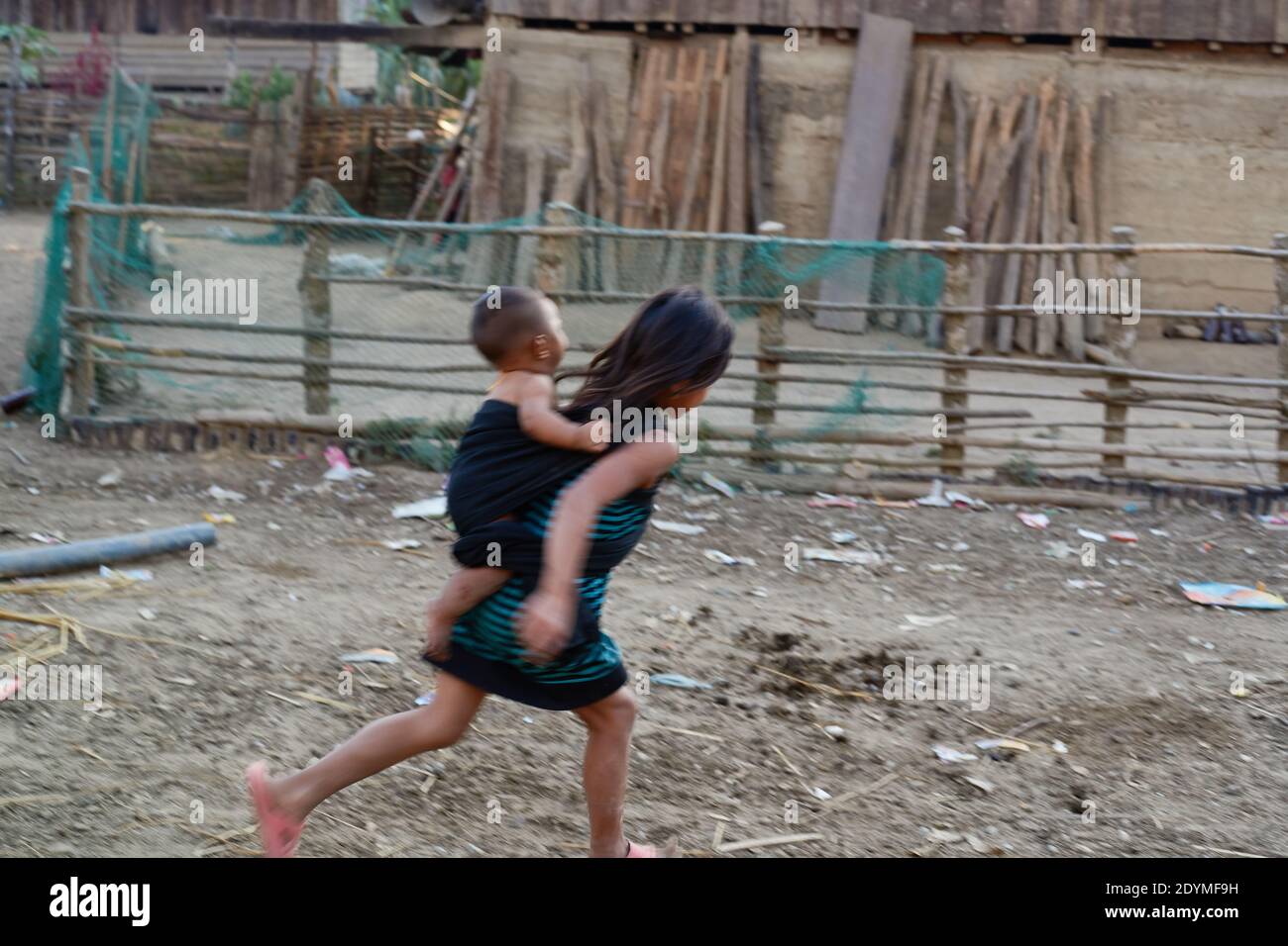 Muang May area, Laos, November 2019: in a remote hill Akha village at ...