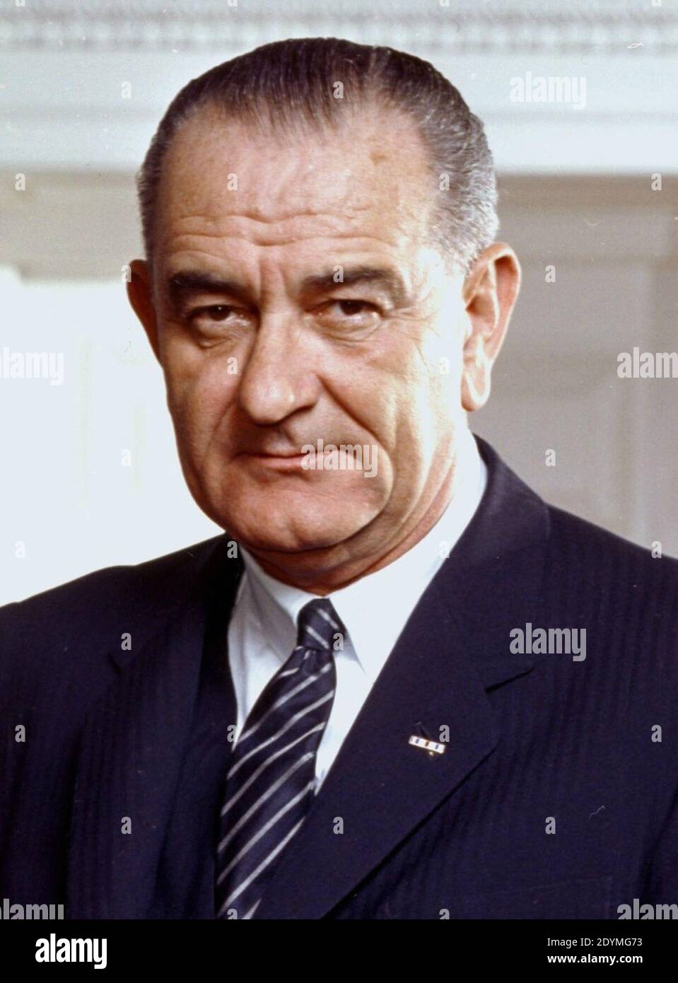 LBJ photo portrait leaning on chair color (cropped Stock Photo - Alamy