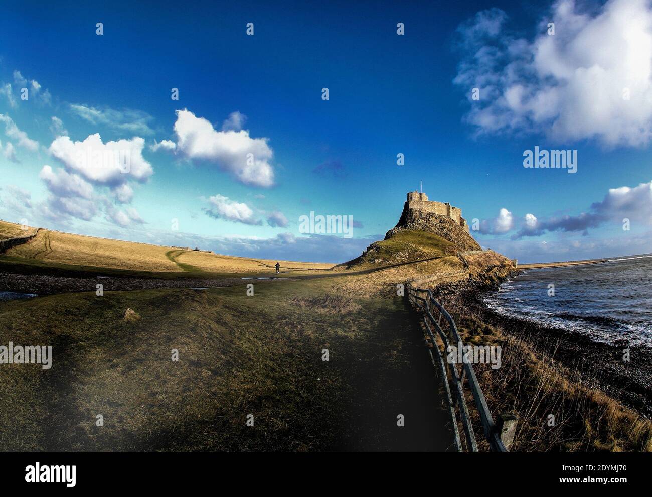 The castle and harbor at Holy Island Stock Photo - Alamy