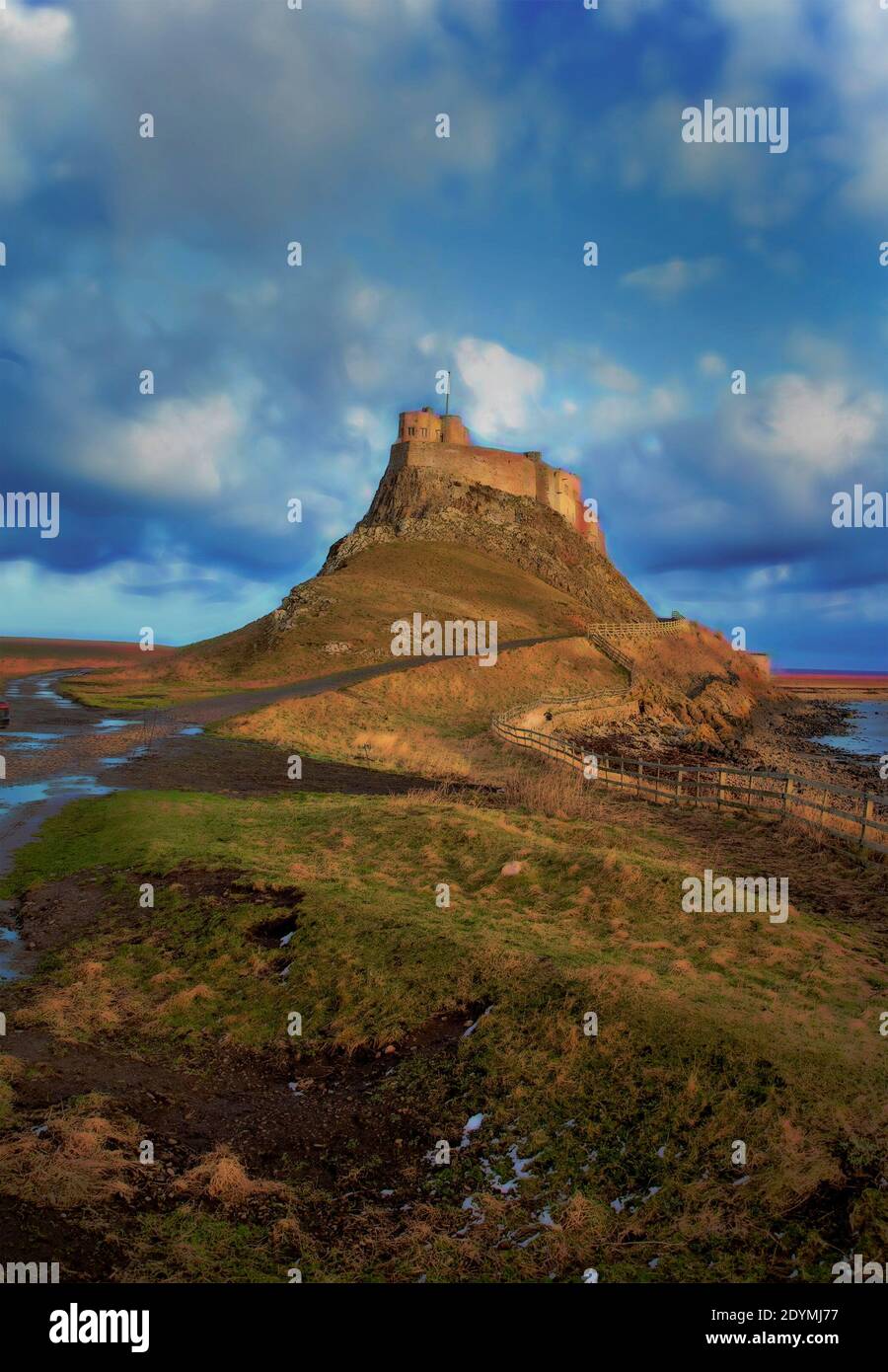 The castle and harbor at Holy Island Stock Photo - Alamy