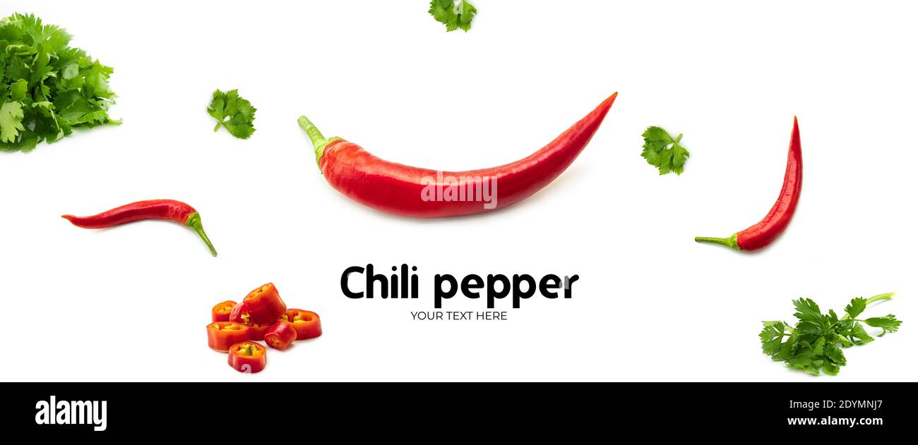 Red chili pepper on white background. Long header banner format ...