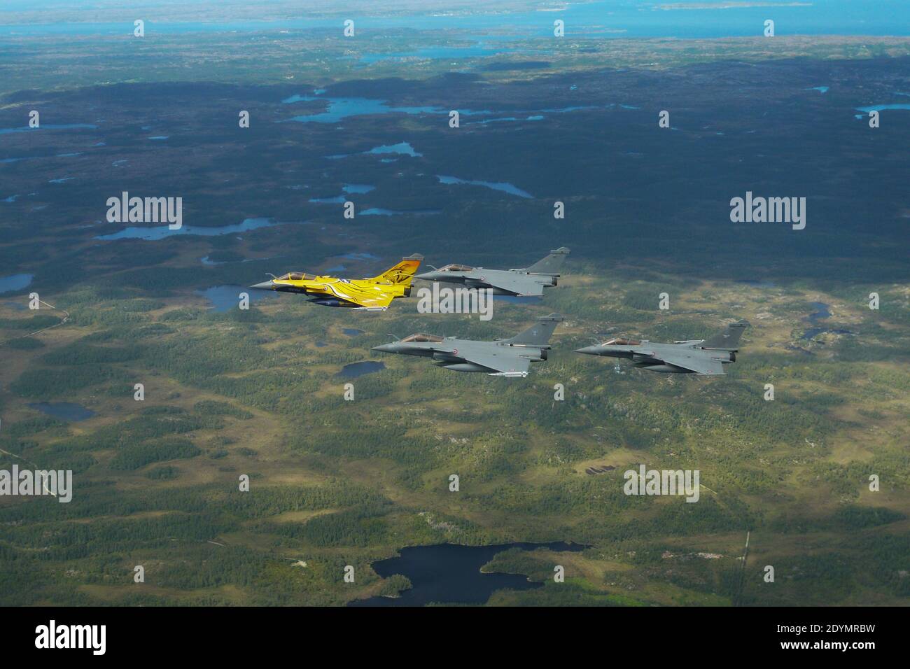 A squadron of Rafale Fighter Aircraft of the French Air Forceis flying ...