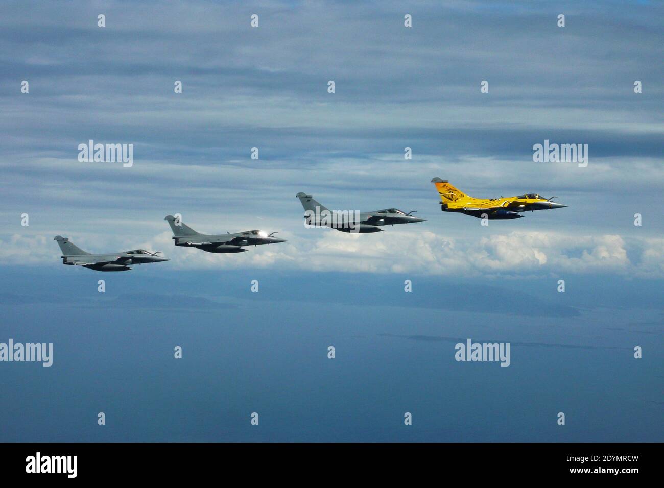 A squadron of Rafale Fighter Aircraft of the French Air Forceis flying ...