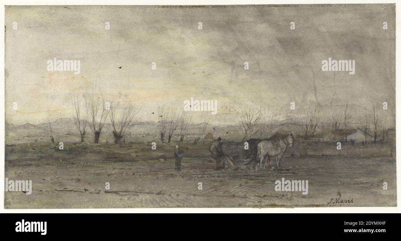 Landschap met ploegende boer Stock Photo - Alamy