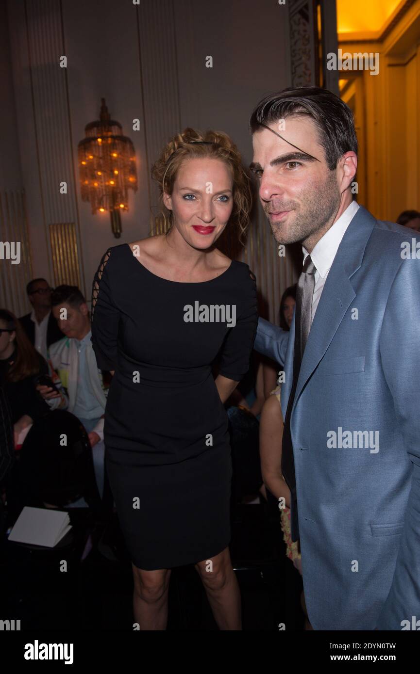 Uma Thurman and Zachary Quinto attend the Versace Haute Couture Fall ...