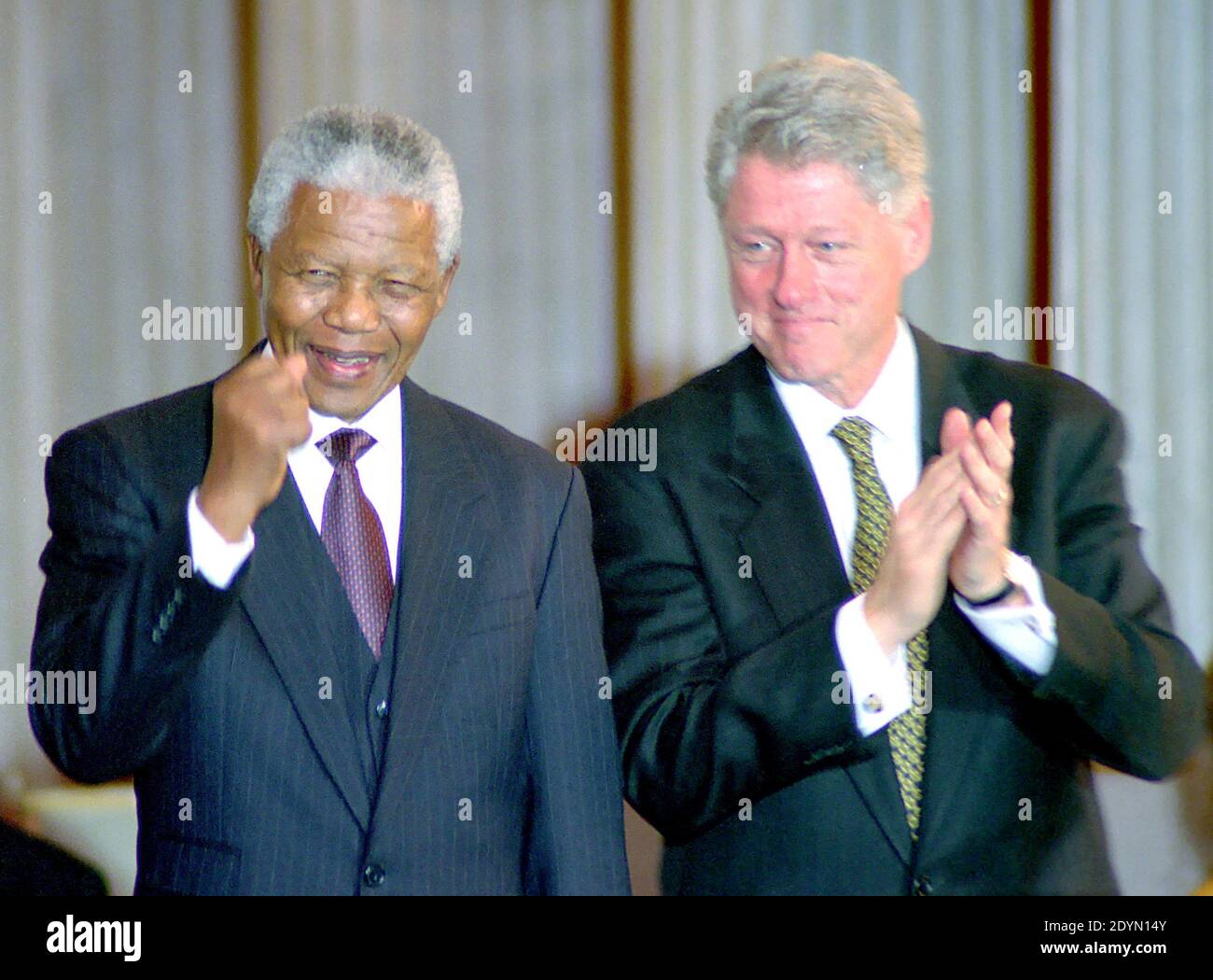President Nelson Mandela of South Africa and United States President ...