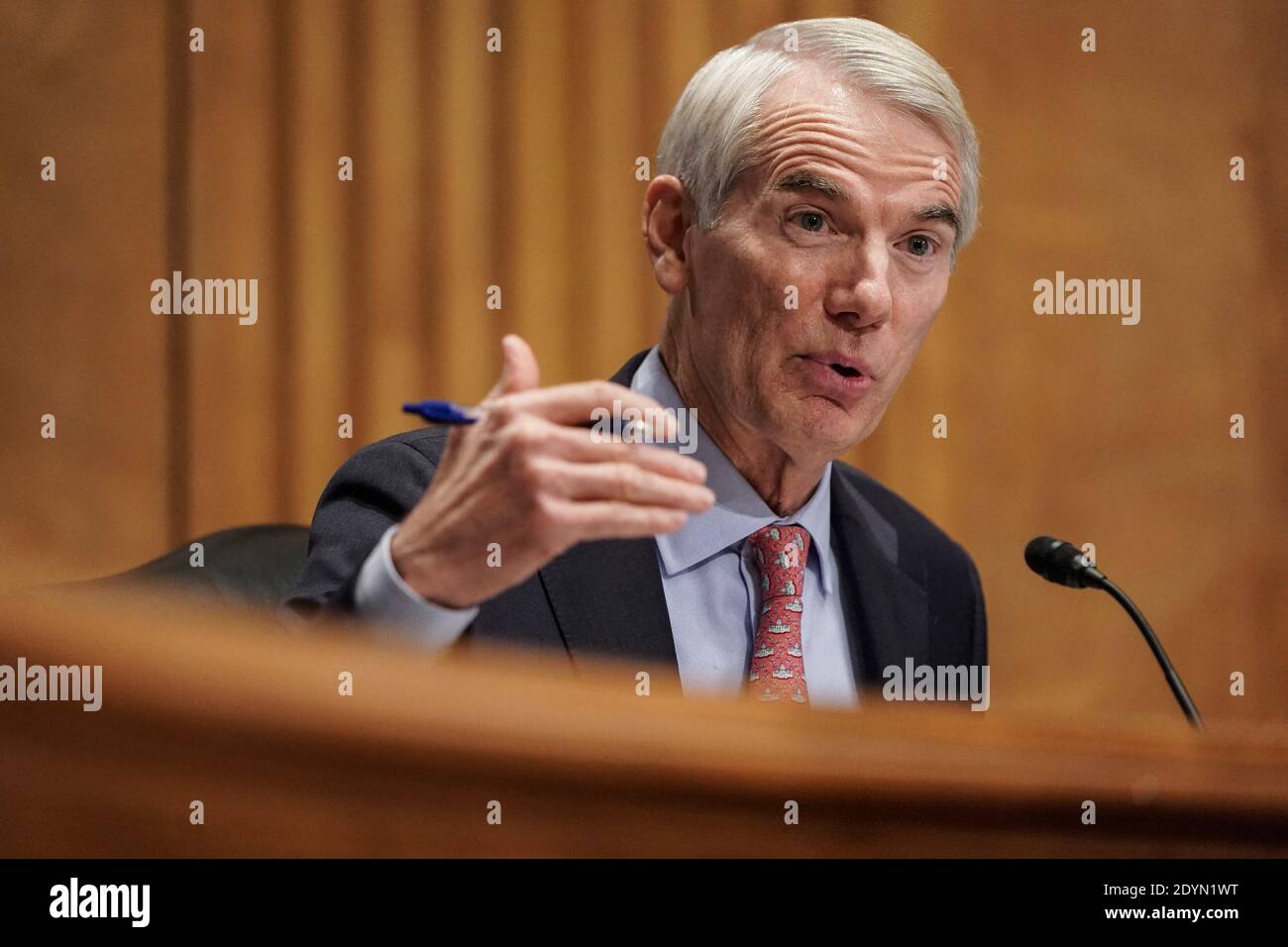 U.S. Senator Rob Portman (R-OH) asks questions during a Senate Homeland ...