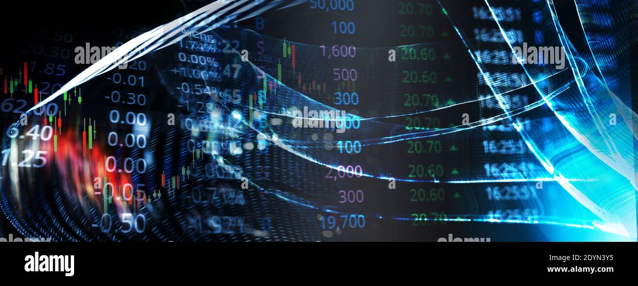 market stock graph and index information with blue light digital ...
