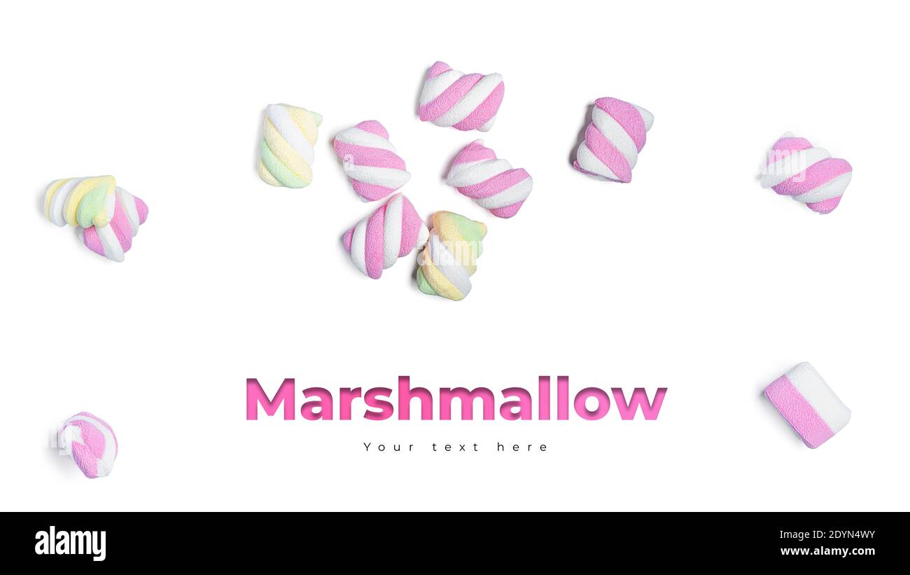 Marshmallow on white background. Long header banner format. Panorama ...