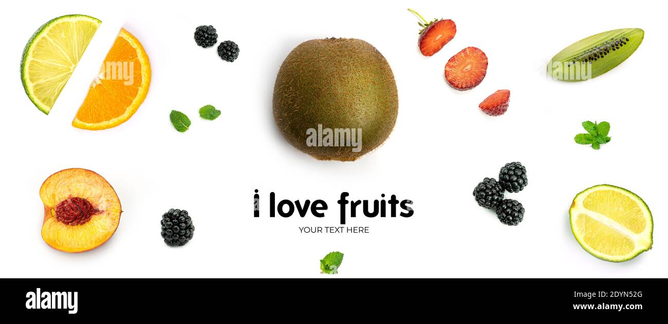 Fruits on white background. Long header banner format. Panorama website ...