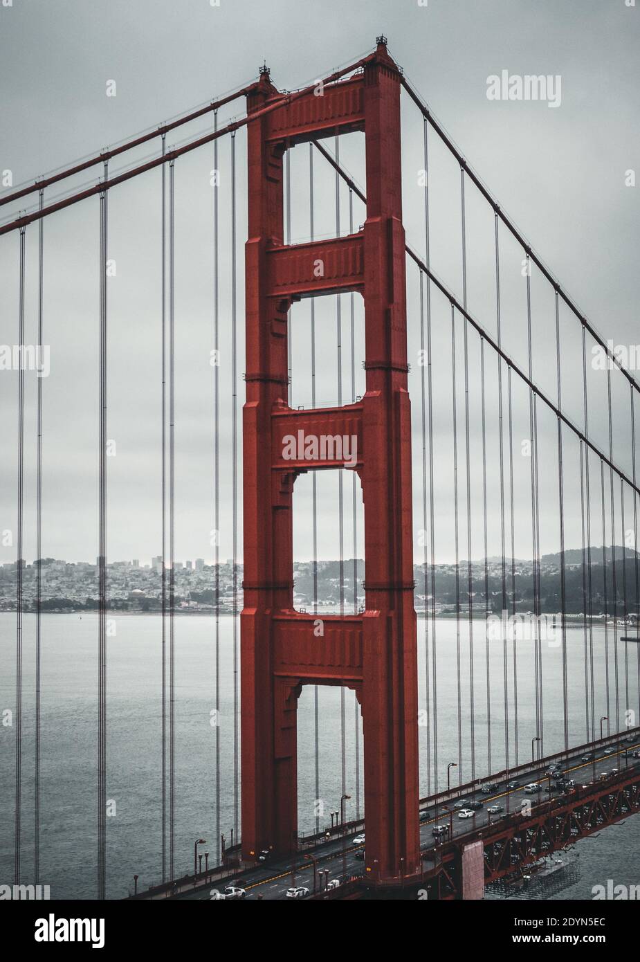 A vertical shot of the Golden Gate Bridge in San Francisco, the United ...