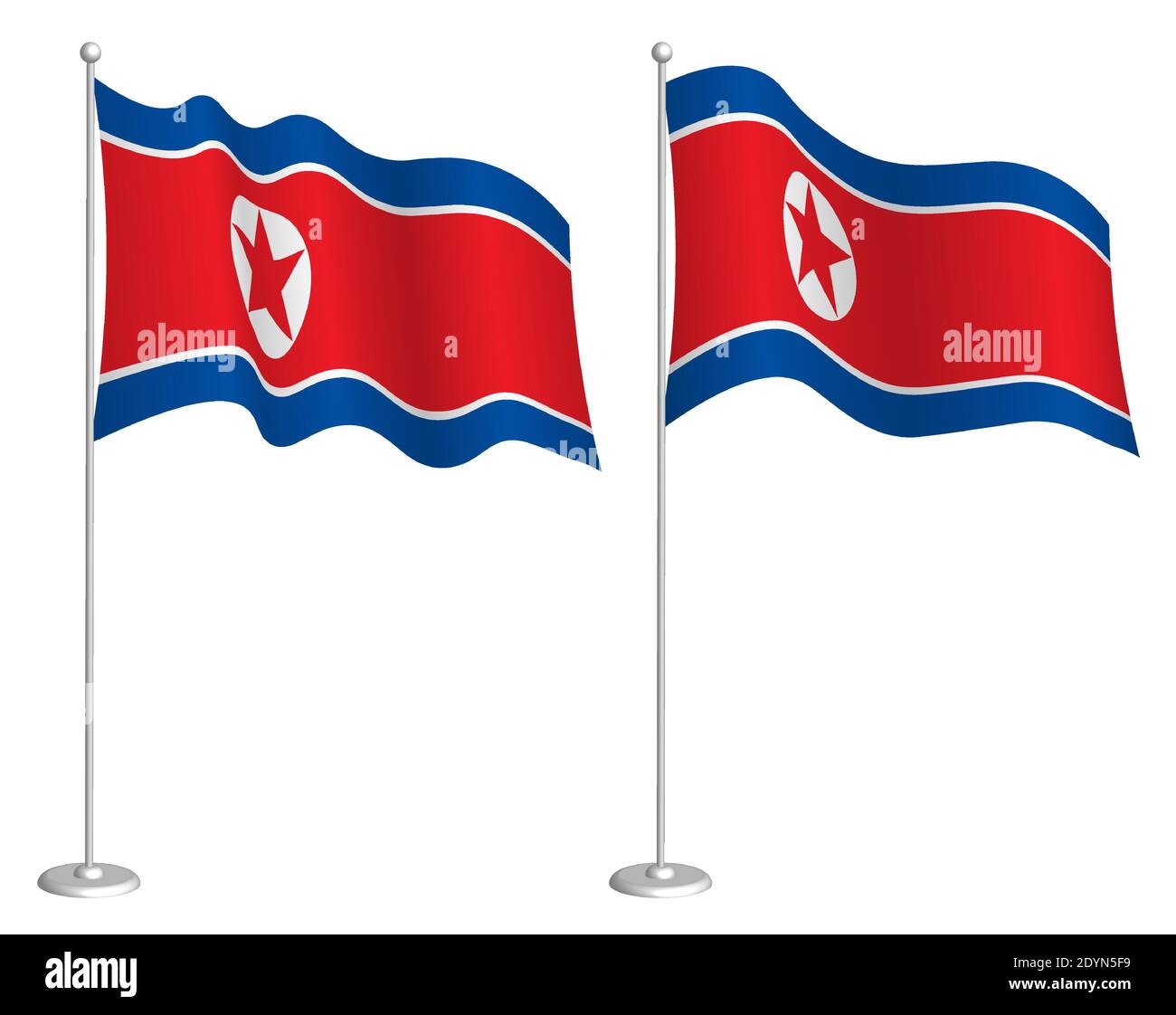 flag of DPRK, North Korea on flagpole waving in wind. Holiday design ...