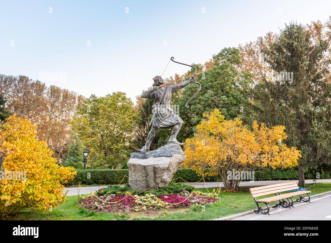 Statue of Arash the Archer ,a heroic archer-figure of Iranian mythology ...