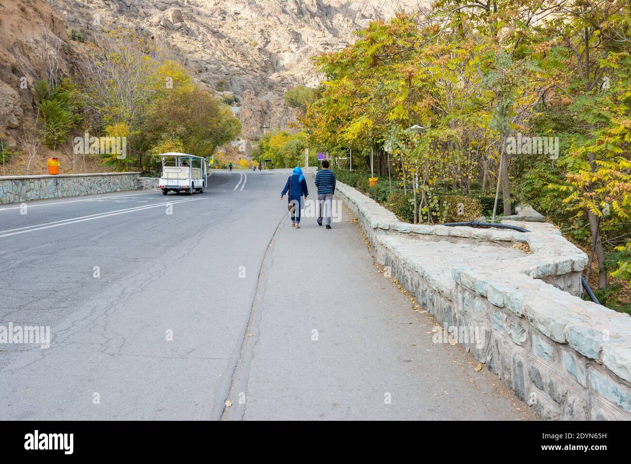 Iranian tourists walking at the the entrance to the Tochal complex in ...