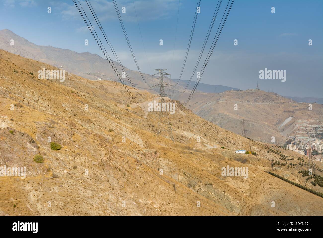 Tochal mountain with electricty transmission power cable in autumn ...