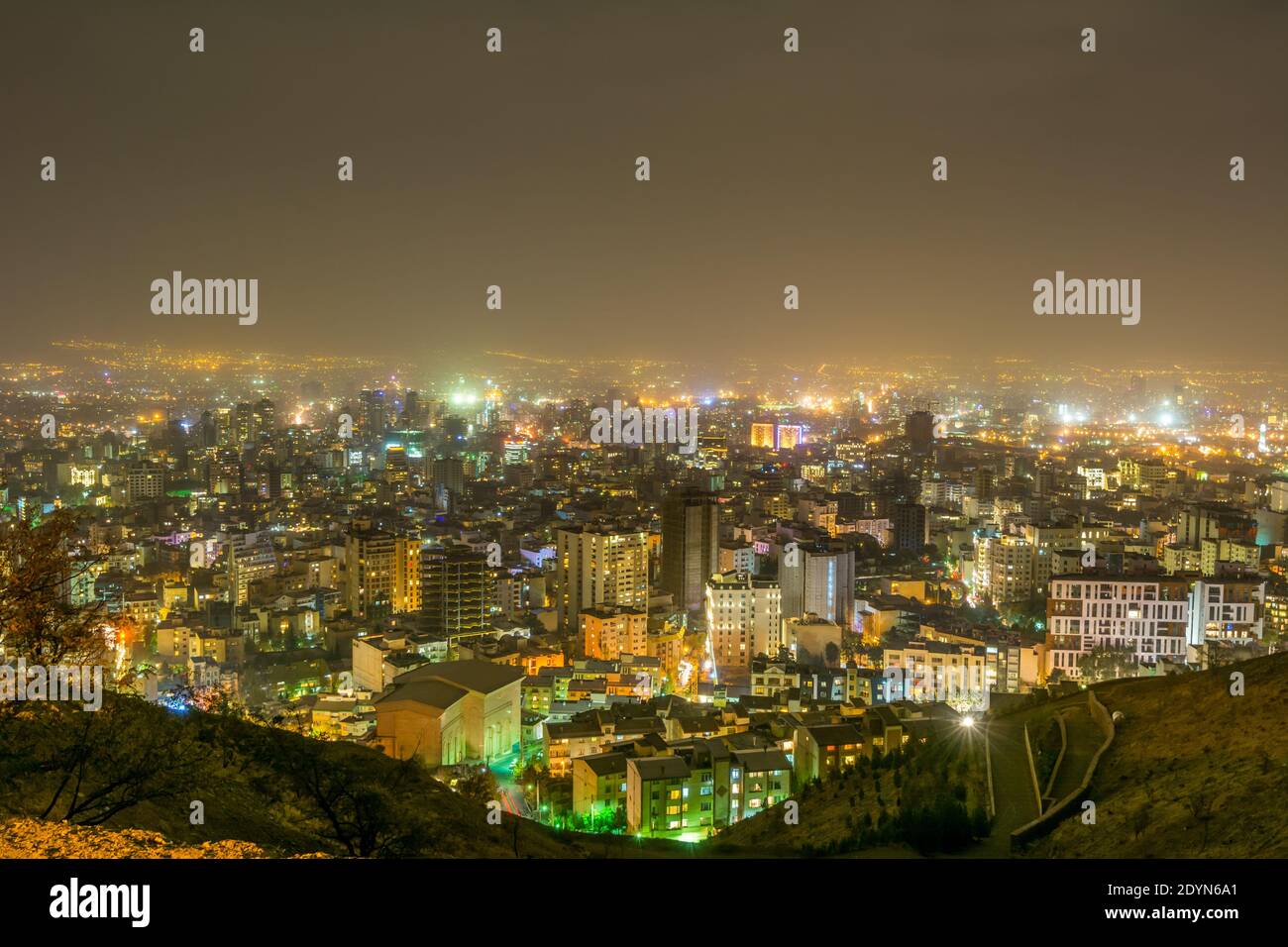 Night cityscape of Tehran city with colorful light effect Stock Photo ...