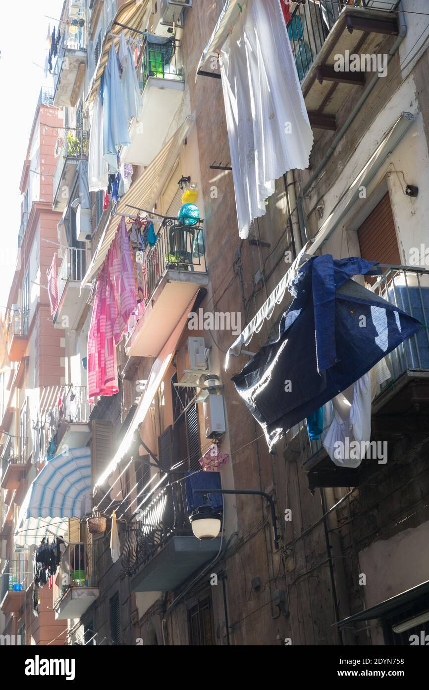 Naples, Italy Laundry hanging from windows and balconies in the ...