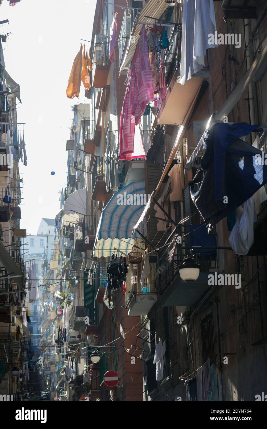 Naples, Italy Laundry hanging from windows and balconies in the ...