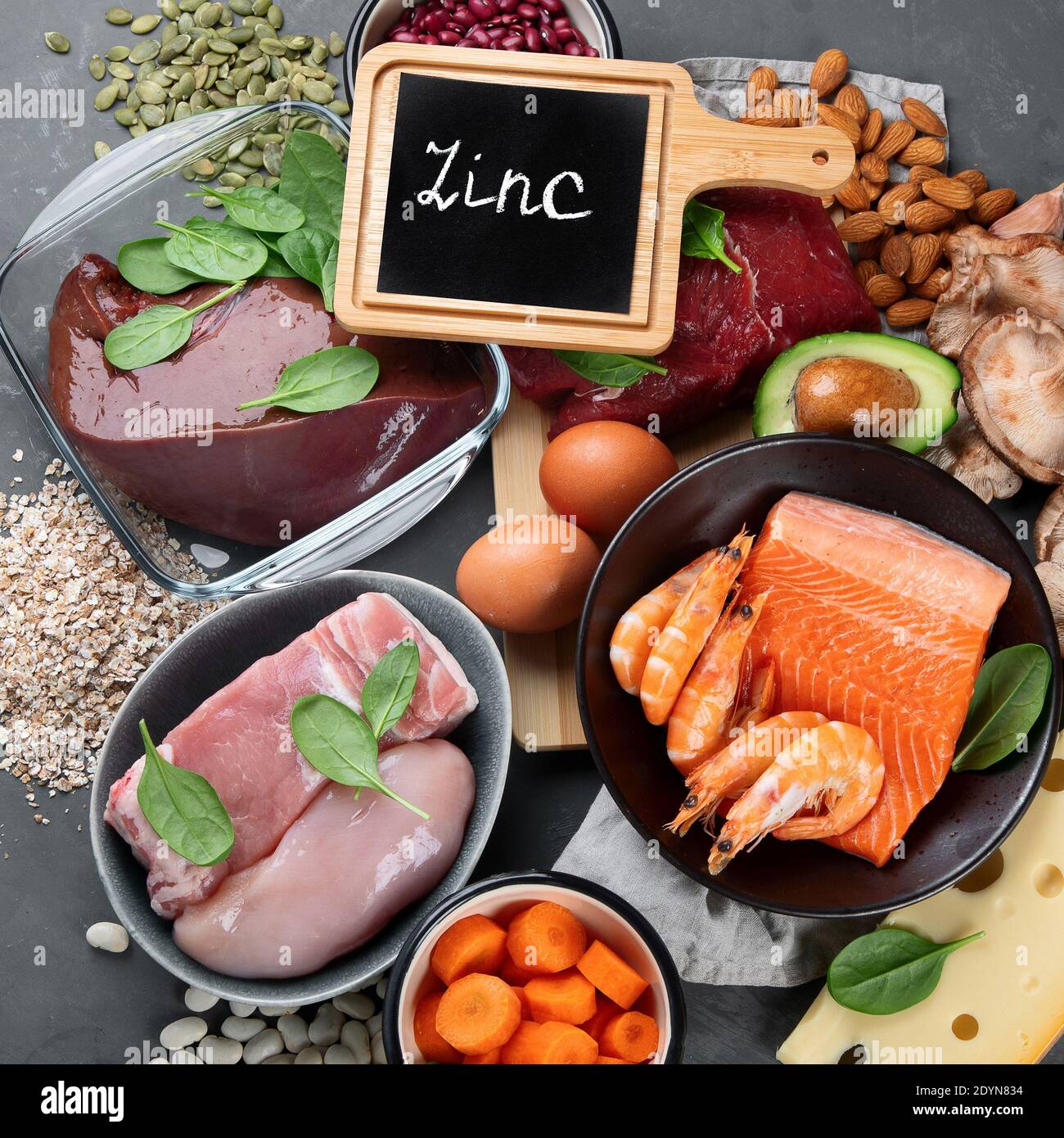 Healthy sources of zinc. Healthy eating and diet concept. Natural ...
