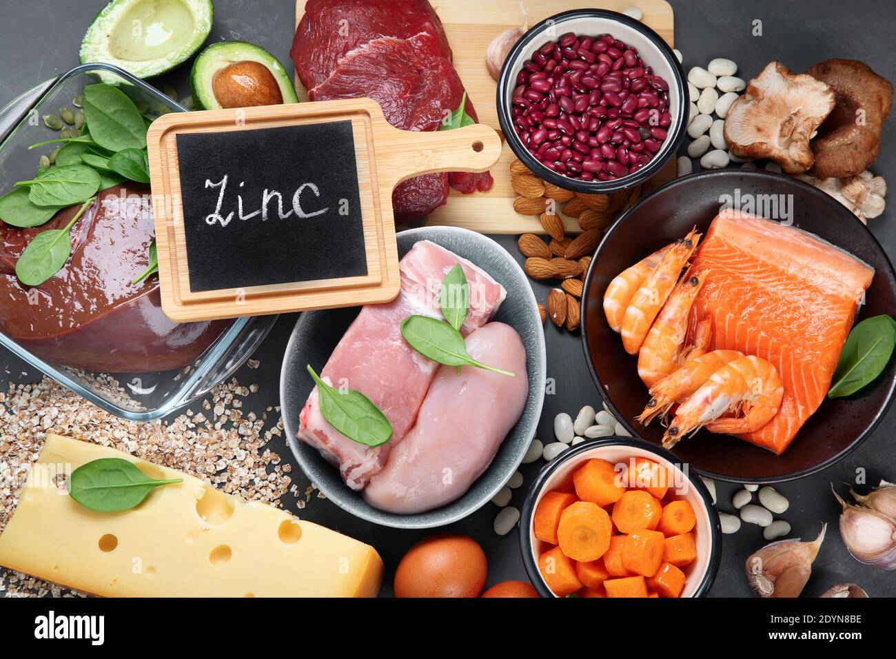 Healthy sources of zinc. Healthy eating and diet concept. Natural ...