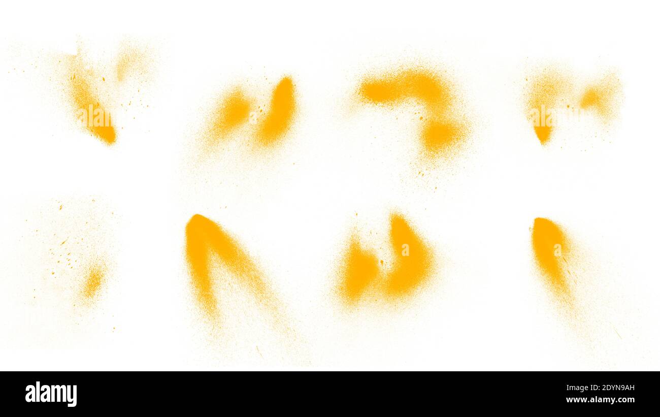 Set of yellow watercolor isolated spray brushes on white background Stock Photo - Alamy