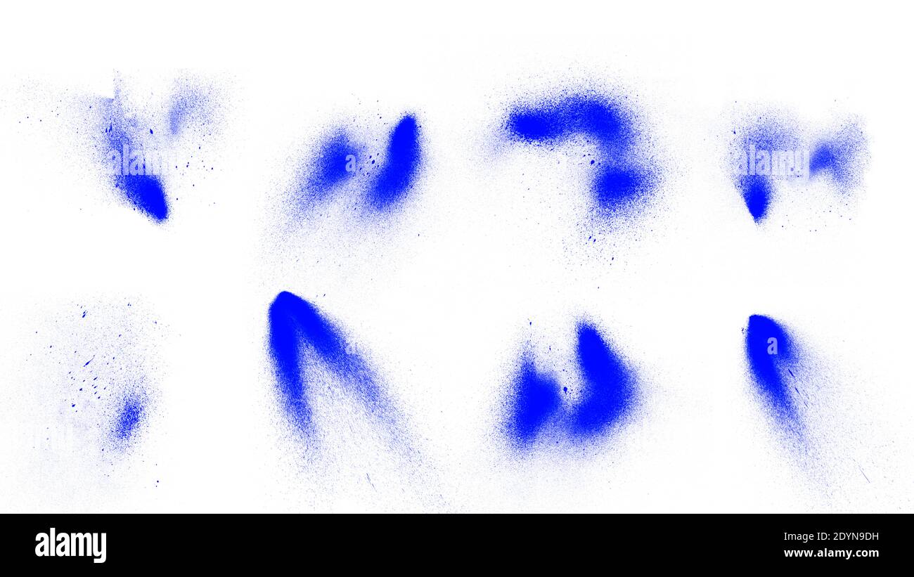 Beautiful blue watercolor splash brushes. Abstract set of spray brushes ...